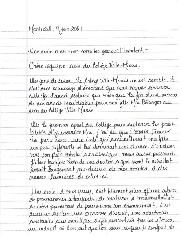 Le VM reçoit une lettre touchante de la part d'une maman | Collège ...
